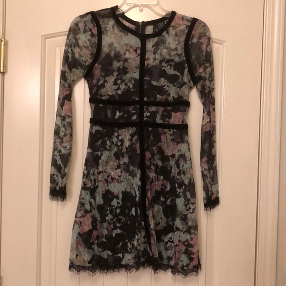 Fire Los Angeles | Dresses | Multi Colored Lace Dress With Velvet Trim ...
